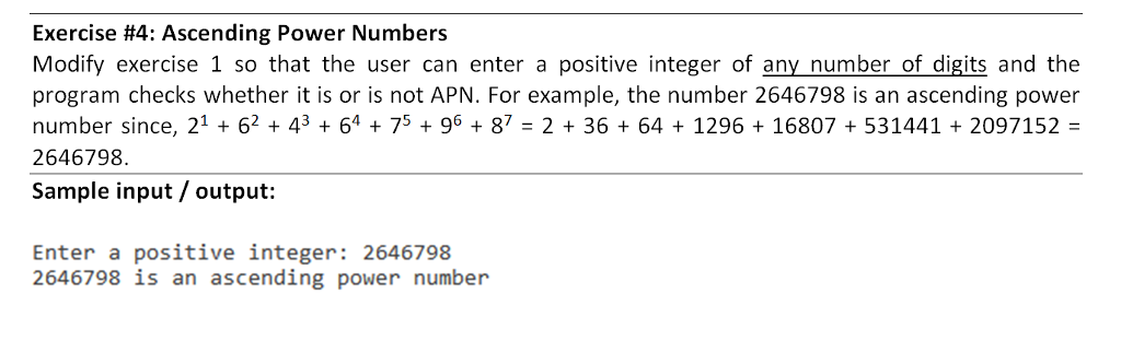 Solved Exercise #4: Ascending Power Numbers Modify exercise | Chegg.com