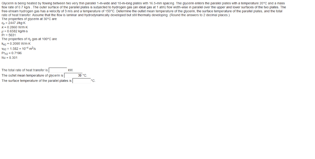 Solved Glycerin is being heated by flowing between two very | Chegg.com