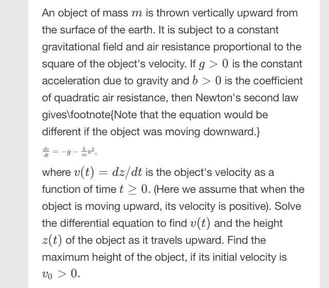 Solved An object of mass m is thrown vertically upward from | Chegg.com