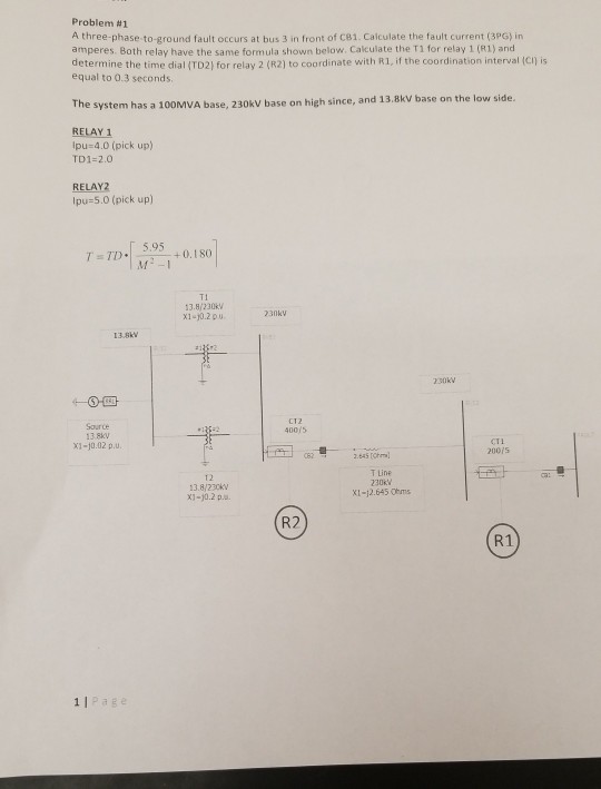 Solved Problem #1 A three-phase to-ground fault occurs at | Chegg.com