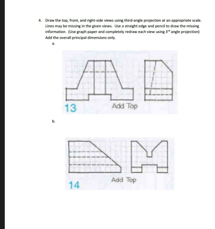 Draw the top, front, and right-side views using | Chegg.com