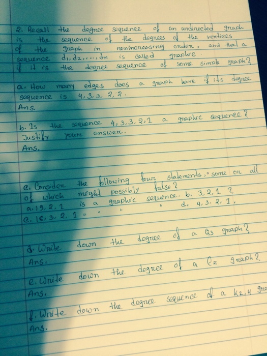 Solved Recall the degree sequence of an undirected graph is | Chegg.com
