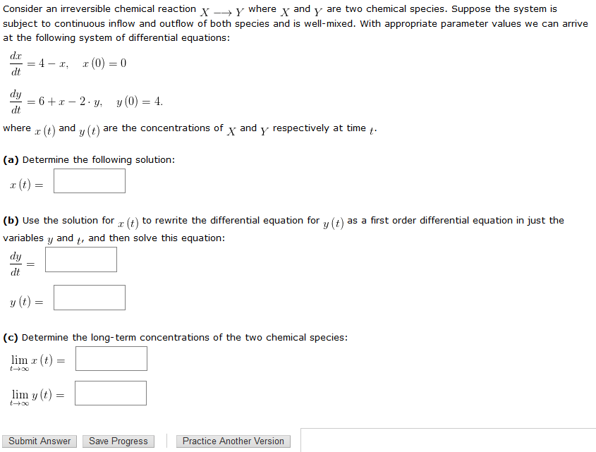 Solved Consider an irreversible chemical reaction x y where | Chegg.com