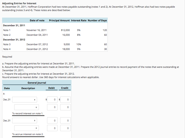 Solved Adjusting Entries for Interest At December 31, 2011, | Chegg.com