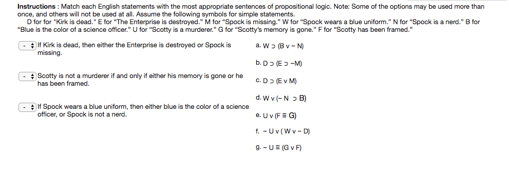 Solved Instructions: Match each English statements with the | Chegg.com