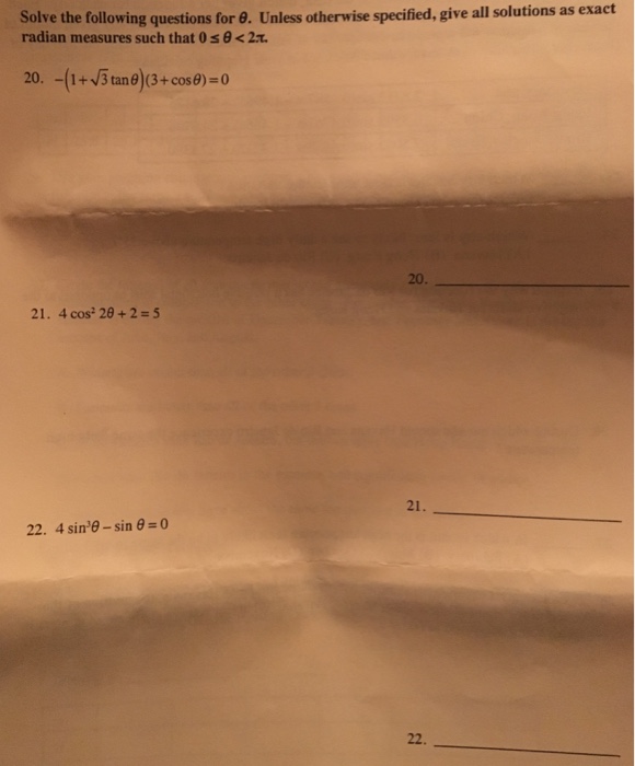 Solve the following questions for theta. Unless | Chegg.com