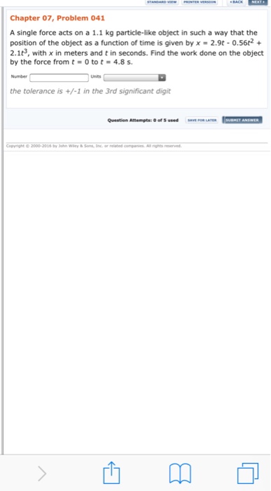Solved A single force acts on a 1.1 kg particle-like object | Chegg.com