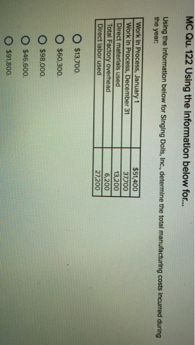 Solved MC Qu. 123 Using the information below for... Using | Chegg.com