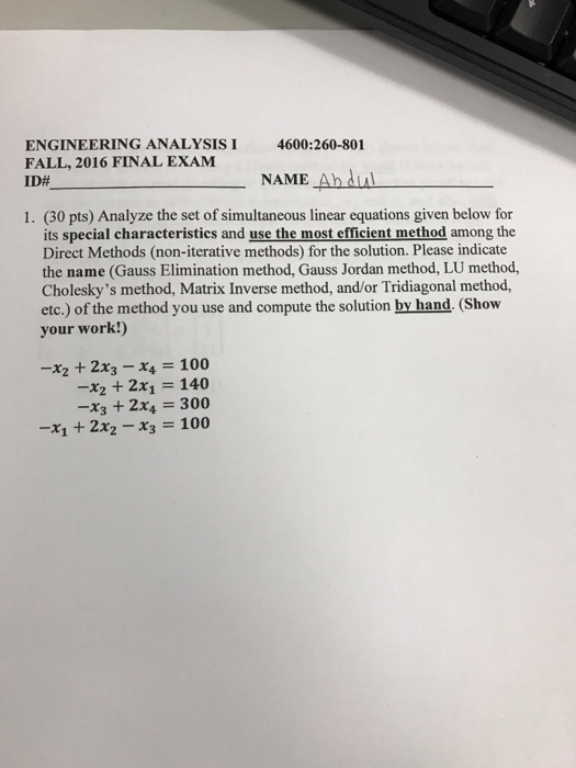 Solved Analyze the set of simultaneous linear equations | Chegg.com