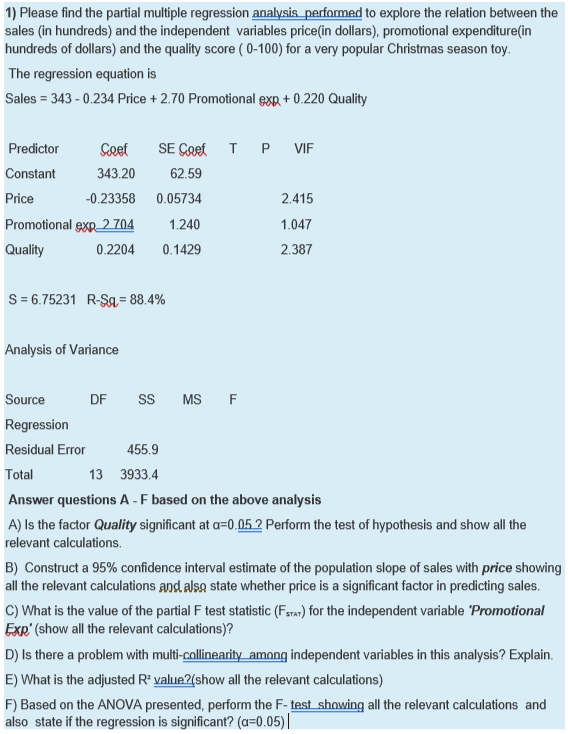 Solved 1 Please Find The Partial Multiple Regression