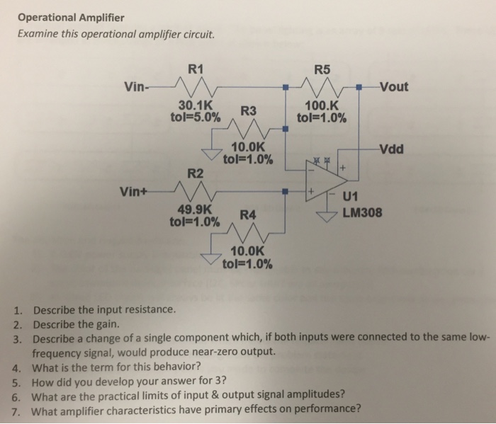 Solved Examine this operational amplifier circuit. Describe | Chegg.com