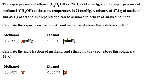 Solved The vapor pressure of ethanol (CH3OH) at 20 degree C | Chegg.com