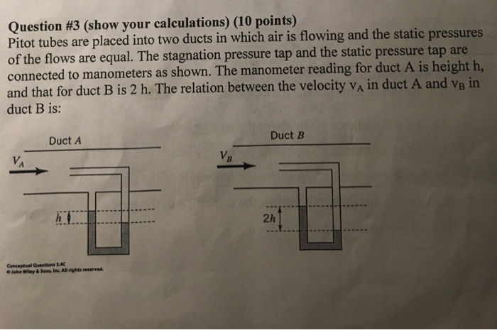 Solved Pitot tubes are placed into two ducts in which air is | Chegg.com