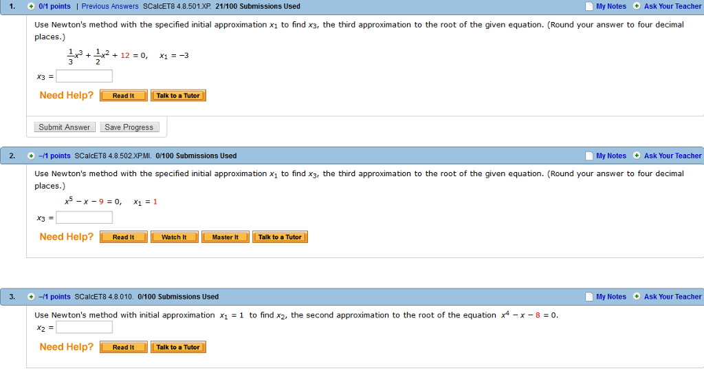 Solved 1. 0/1 points | Previous Answers SCalcET8 4.8.501.XP | Chegg.com