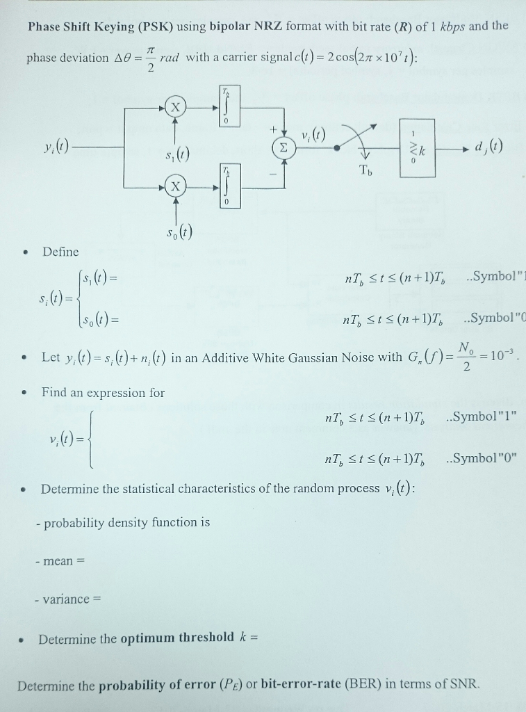 Phase Shift Keying (PSK) using bipolar NRZ format | Chegg.com