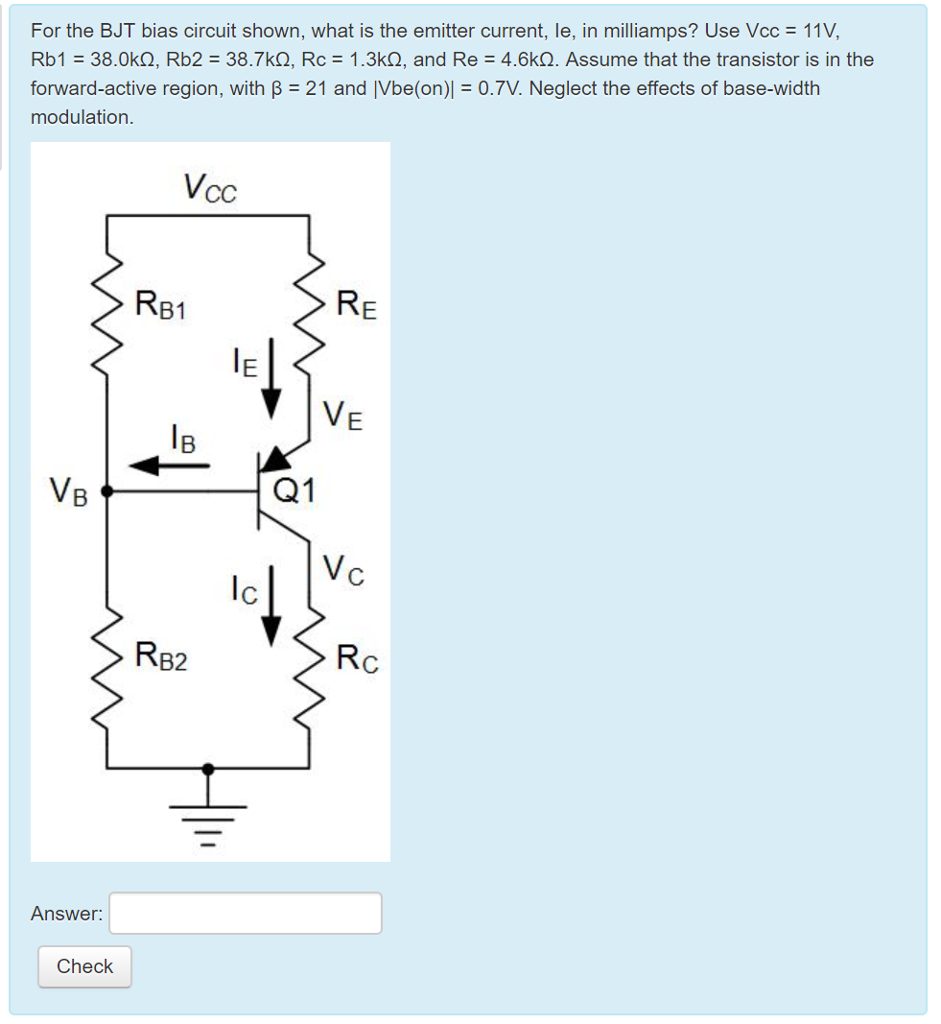 Solved For the BJT bias circuit shown, what is the emitter | Chegg.com