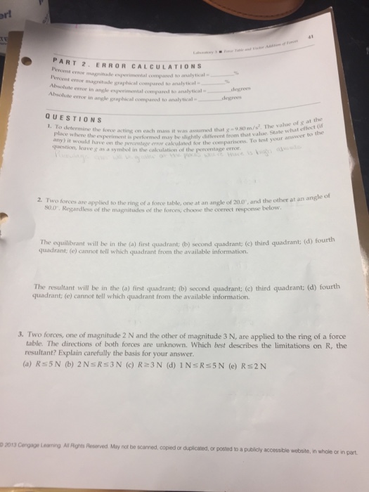 Solved Laboratory 3 Force Table And Vector Addition Of