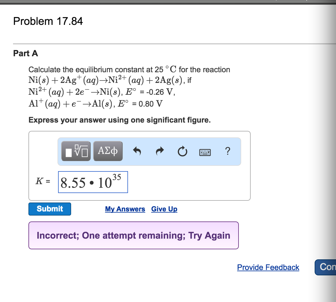 Solved Calculate The Equilibrium Constant At 25 Degree C For