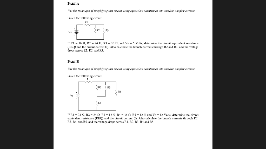 Solved PART A Use the technique of simplifying this circuit | Chegg.com