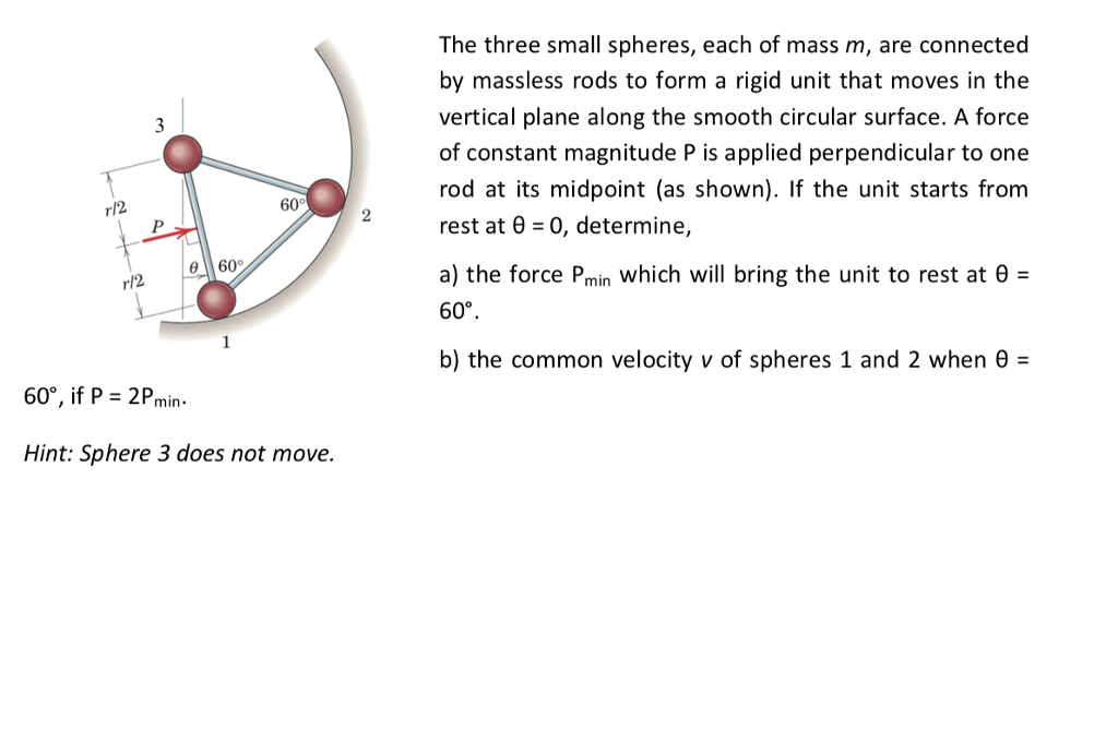 Solved The three small spheres, each of mass m, are | Chegg.com