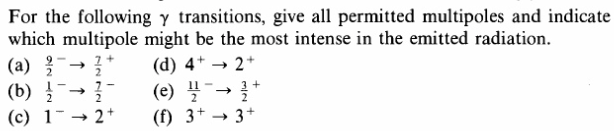 For the following gamma transitions, give all | Chegg.com