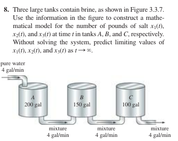 Solved Three large tanks contain brine, as shown in Figure | Chegg.com