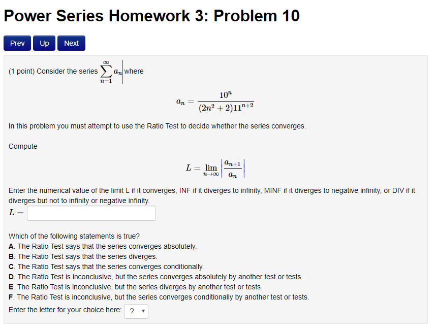 Solved Power Series Homework 3: Problem 10 Prev Up Next (1 | Chegg.com