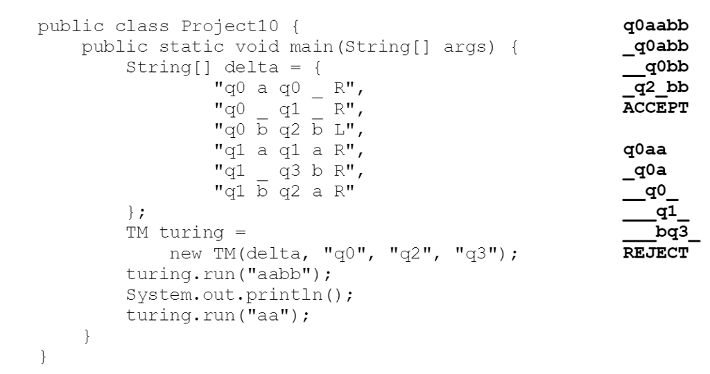 Implement the following Java class TM to simulate a | Chegg.com