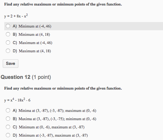 Solved Find any relative maximum or minimum points of the | Chegg.com