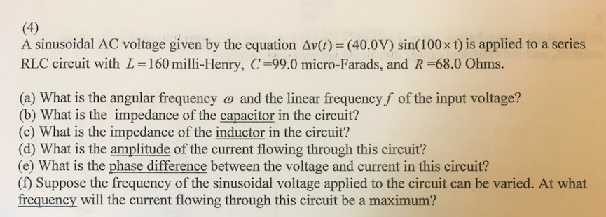 Solved A sinusoidal AC voltage given by the equation Delta | Chegg.com