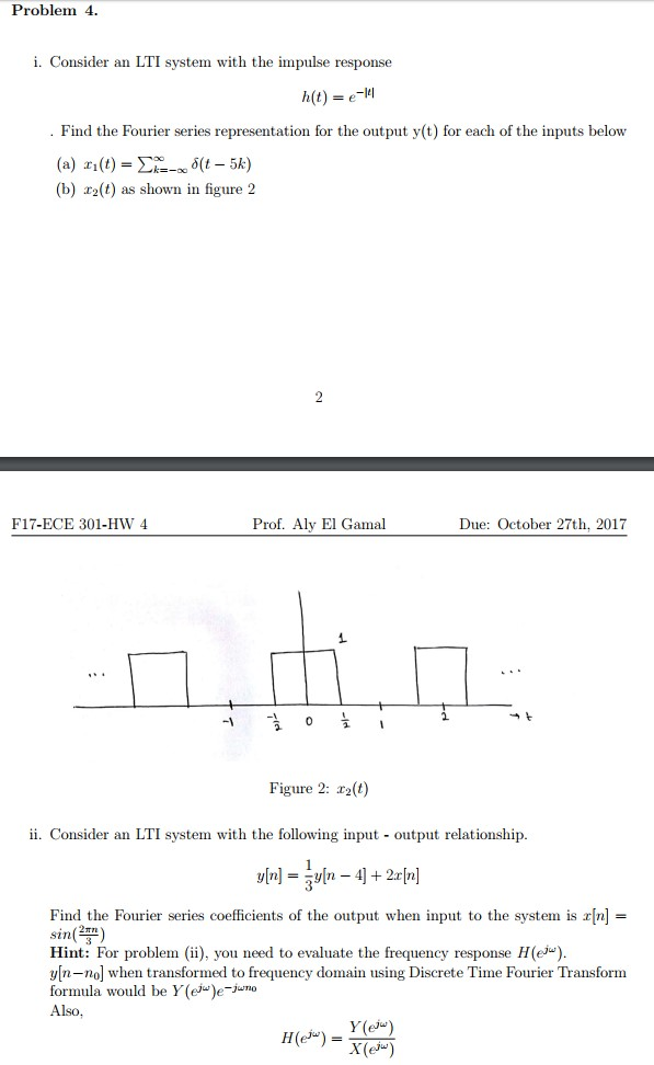 Solved Problem 4 i. Consider an LTI system with the impulse | Chegg.com