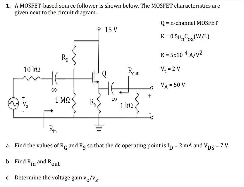 Solved A MOSFET-based source follower is shown below. The | Chegg.com