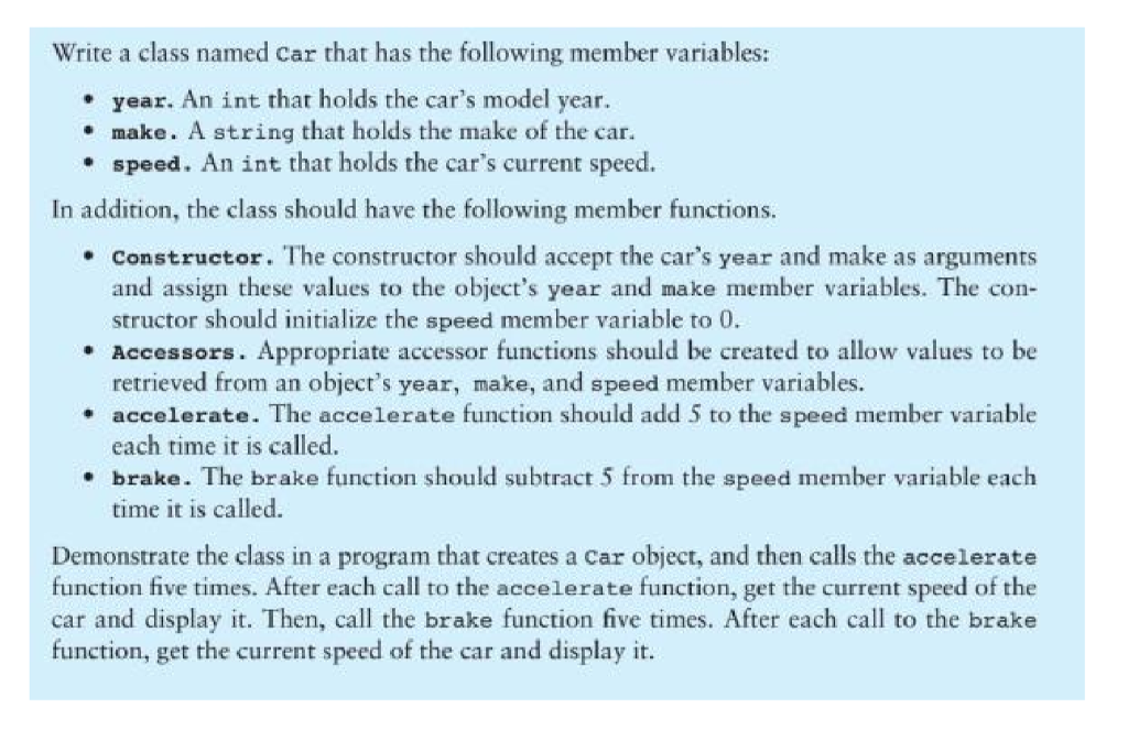 Solved Write a class named car that has the following member | Chegg.com