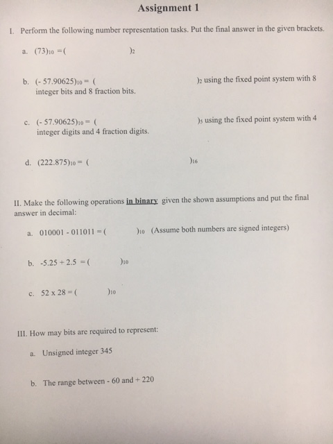 Solved Assignment 1 L. Perform the following number | Chegg.com