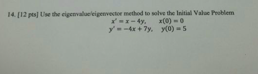 Solved Use the eigenvalue/eigenvector method to solve the | Chegg.com
