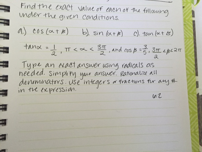 Solved Find the exact value of each of the following under | Chegg.com
