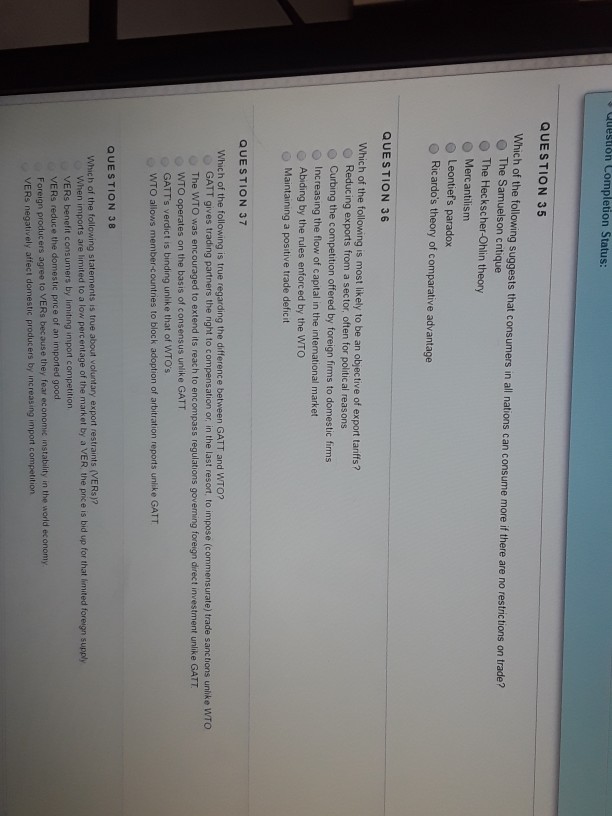 Solved Question Completion Status: QUESTION 35 Which of the | Chegg.com