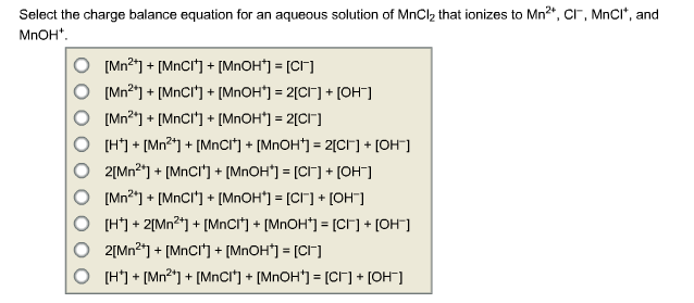 Solved Select the charge balance equation for an aqueous | Chegg.com