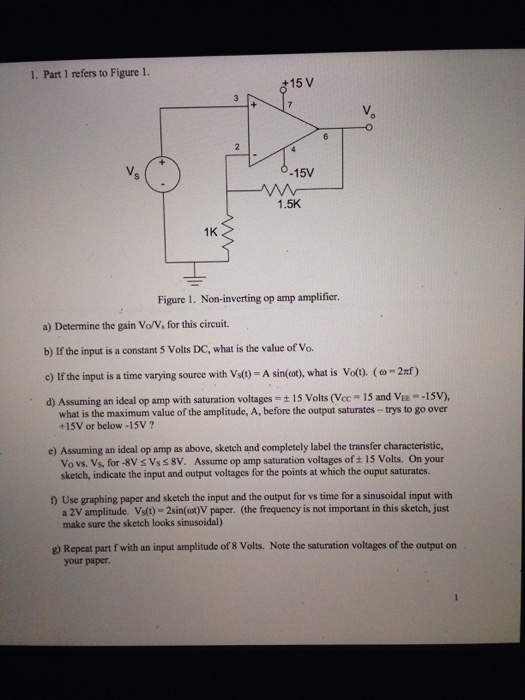 Solved Figure 1. Non-Inverting op amp amplifier. Determine | Chegg.com