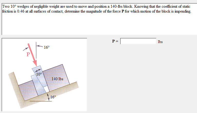 Solved Two 10 degree wedges of negligible weight are used to | Chegg.com
