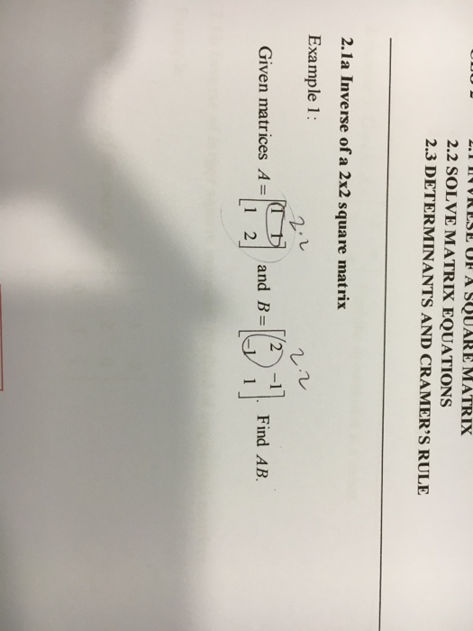 Solved A Inverse of a 2 times 2 square matrix Example 1: | Chegg.com
