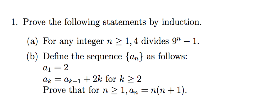 Solved 1. Prove the following statements by induction. a) | Chegg.com
