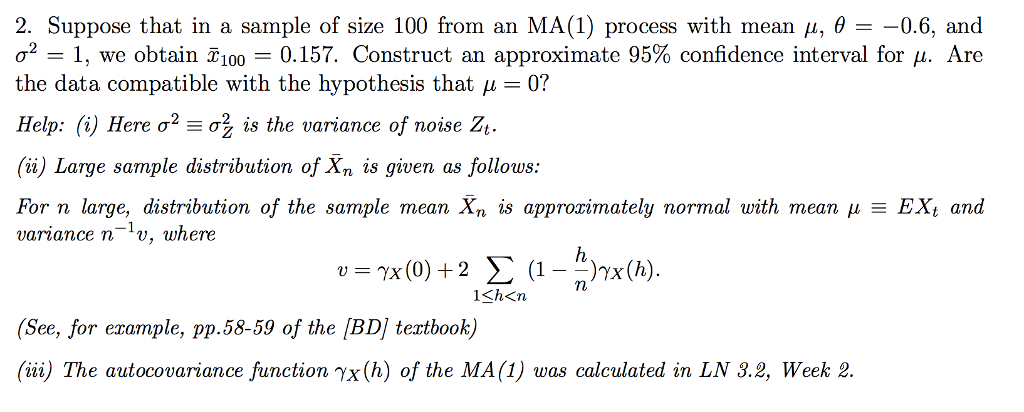 Solved Suppose that in a sample of size 100 from an MA(1) | Chegg.com