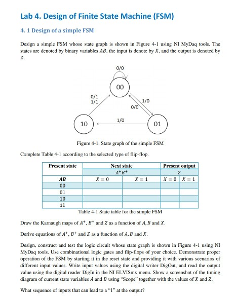 Solved Lab 4. Design of Finite State Machine (FSM) 4. 1 | Chegg.com