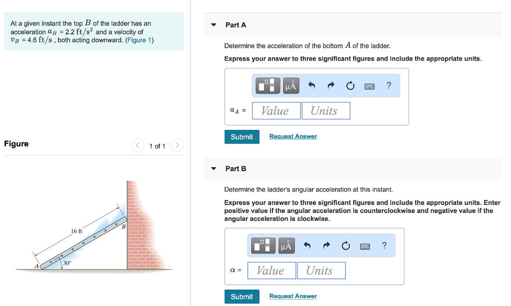 Solved At a given instant the top B of the ladder has an | Chegg.com