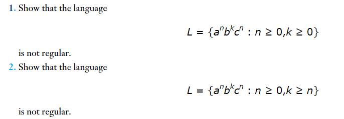 Solved 1. Show that the language is not regular. 2. Show | Chegg.com