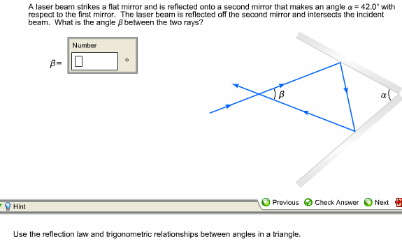 Solved A laser beam strikes a flat mirror and is reflected | Chegg.com