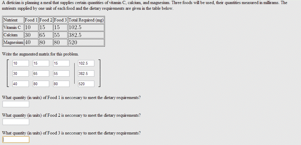 Solved A dietician is planning a meal that supplies certain | Chegg.com