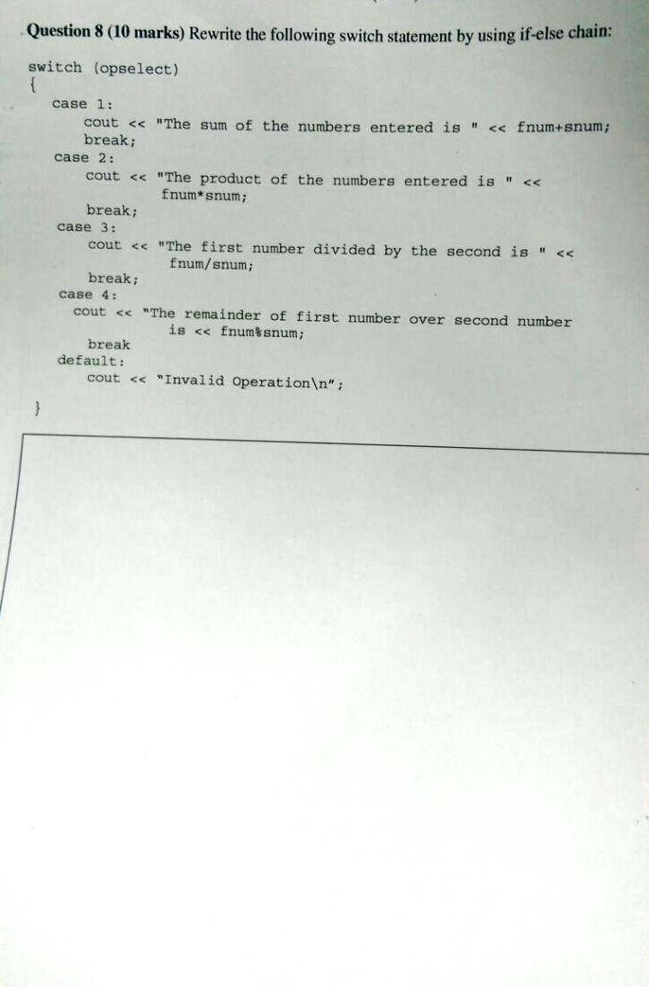 Solved Rewrite the following switch statement by using | Chegg.com