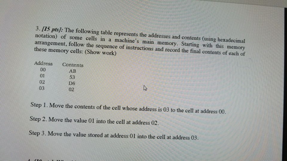 Solved 3 15 Pts The Following Table Represents The 